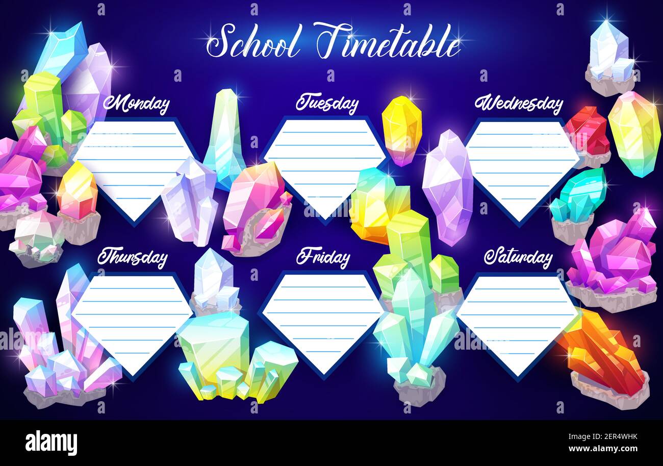 School timetable template with gemstones or minerals. Precious stones ...