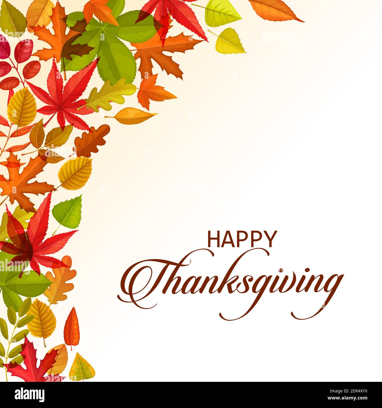 Happy Thanksgiving vector greeting card with frame of autumn fallen ...