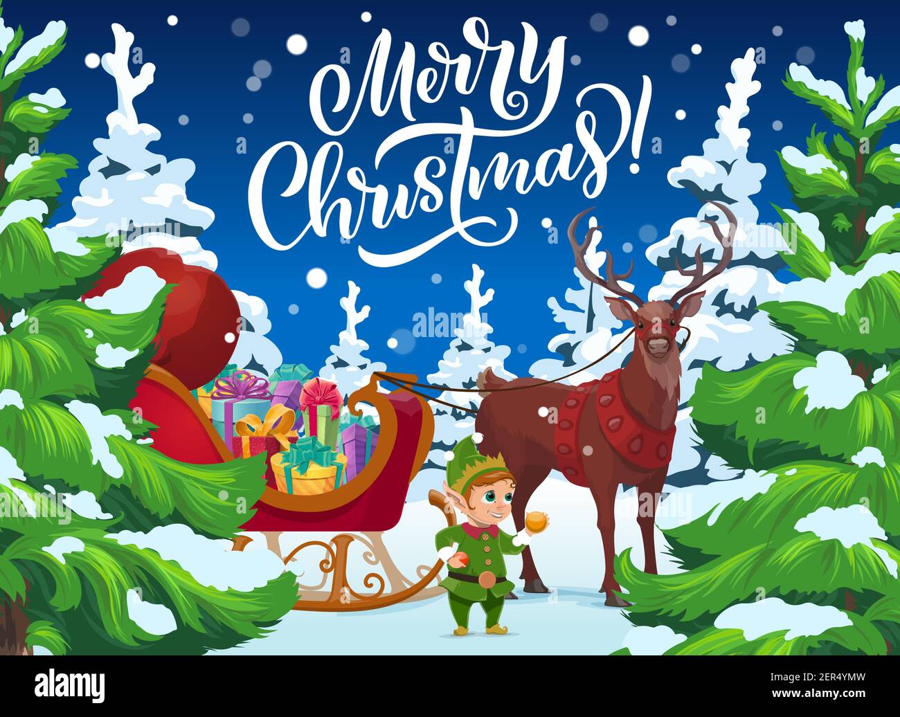 Santas sack by tree Stock Vector Images - Alamy