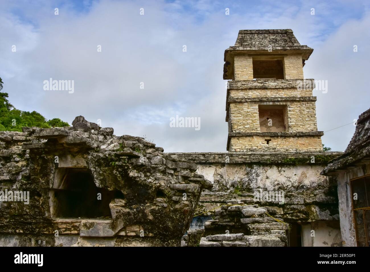 The observation tower at the palace at Palenque, a Maya city state in ...