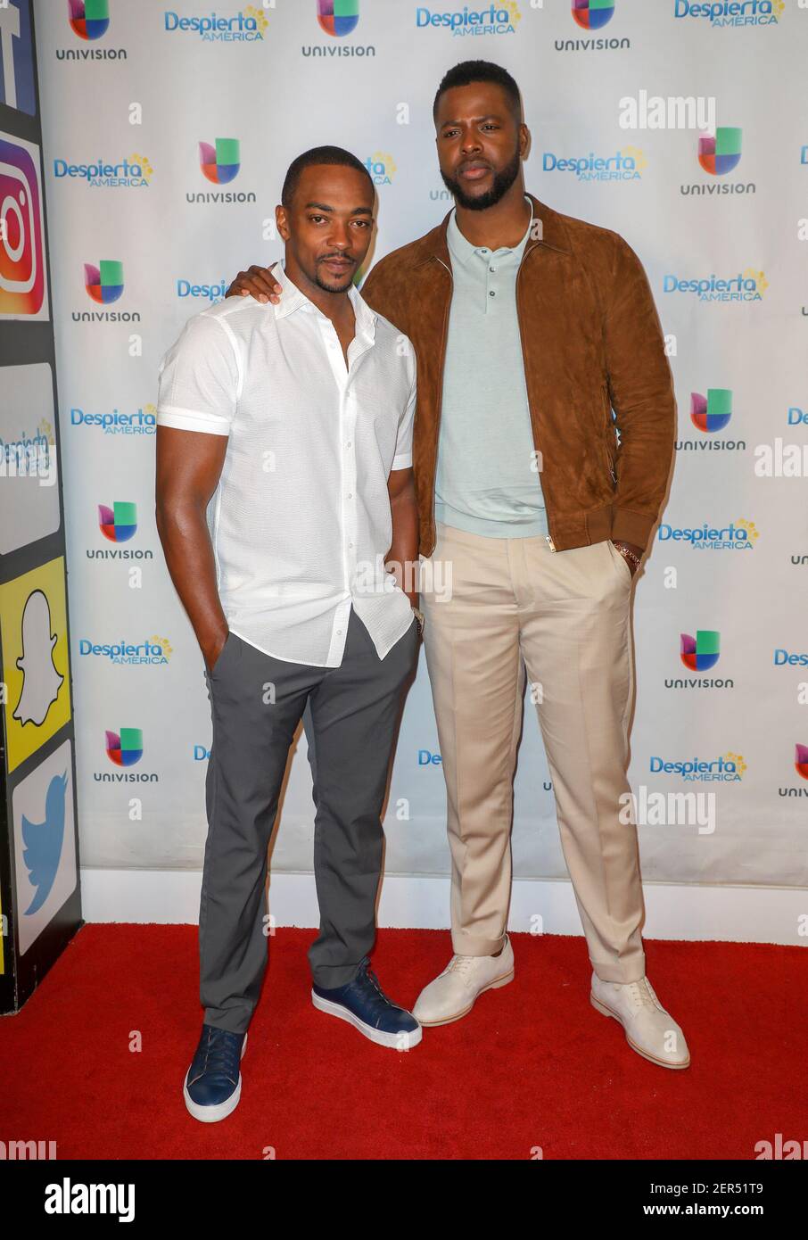 MIAMI, FL-APRIL 18: Anthony Mackie and Winston Duke visit Univision's ...