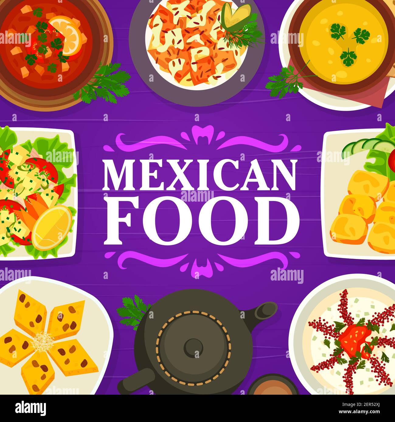 Mexican cuisine food menu, restaurant meals dishes, vector Mexico ...