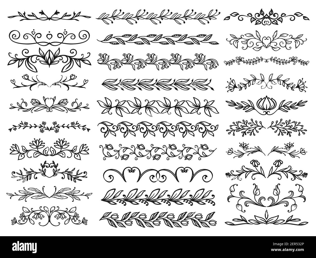 Floral borders or dividers templates set. Ornament borders with leaves ...