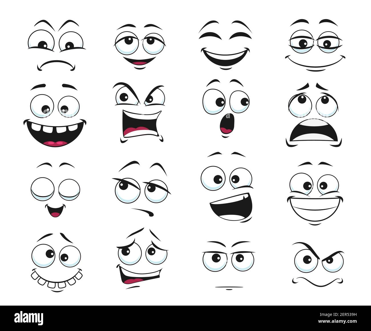 Face expression isolated vector icons, funny cartoon emoji satisfied ...
