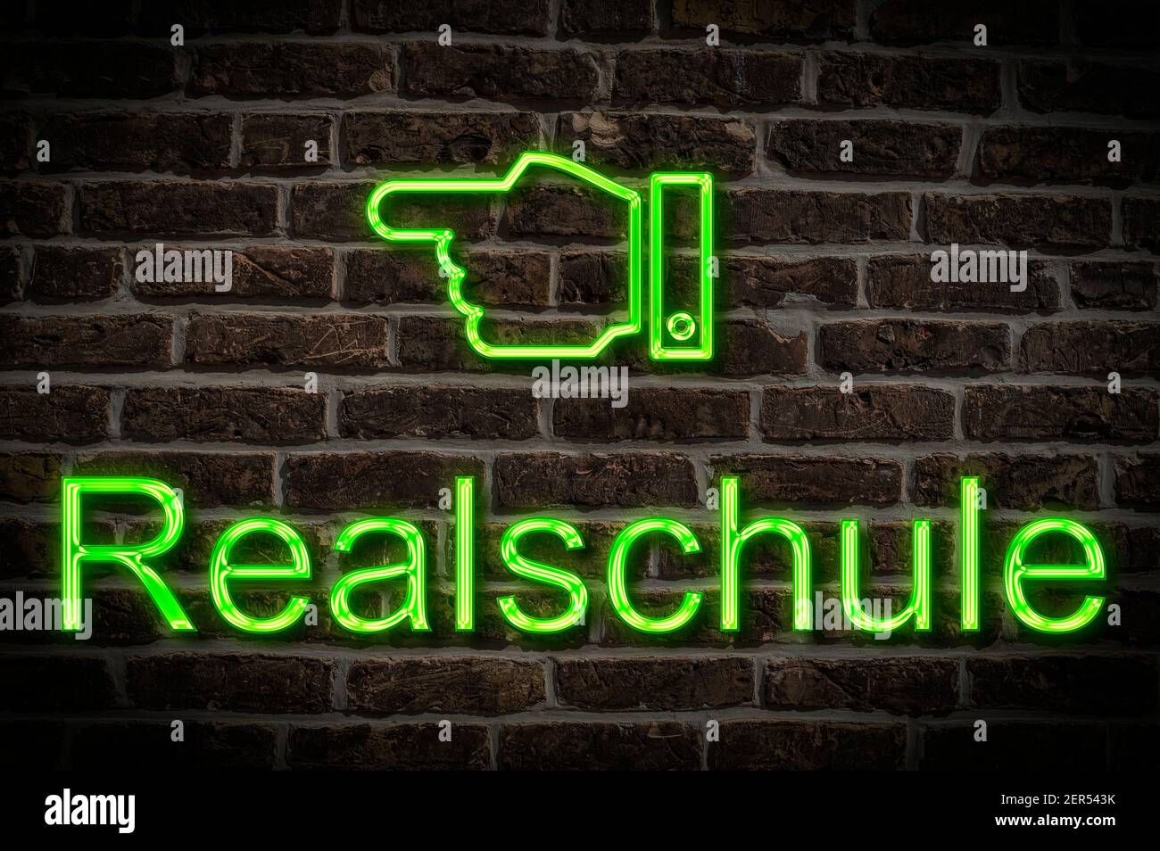 Detail photo of a neon sign on a wall with the inscription Realschule ...
