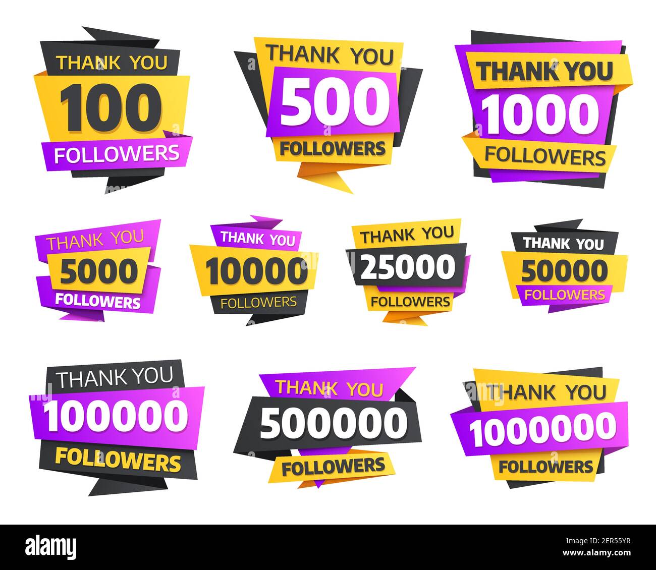 Labels or stickers for followers milestone, vector elements with ...