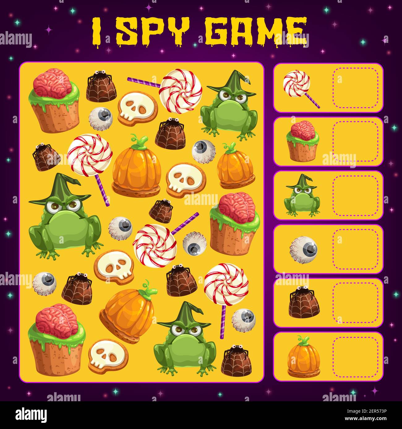 Halloween I spy game vector template of kids education and counting ...