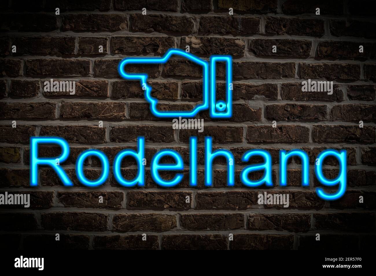 Detail photo of a neon sign on a wall with the inscription Rodelhang ...
