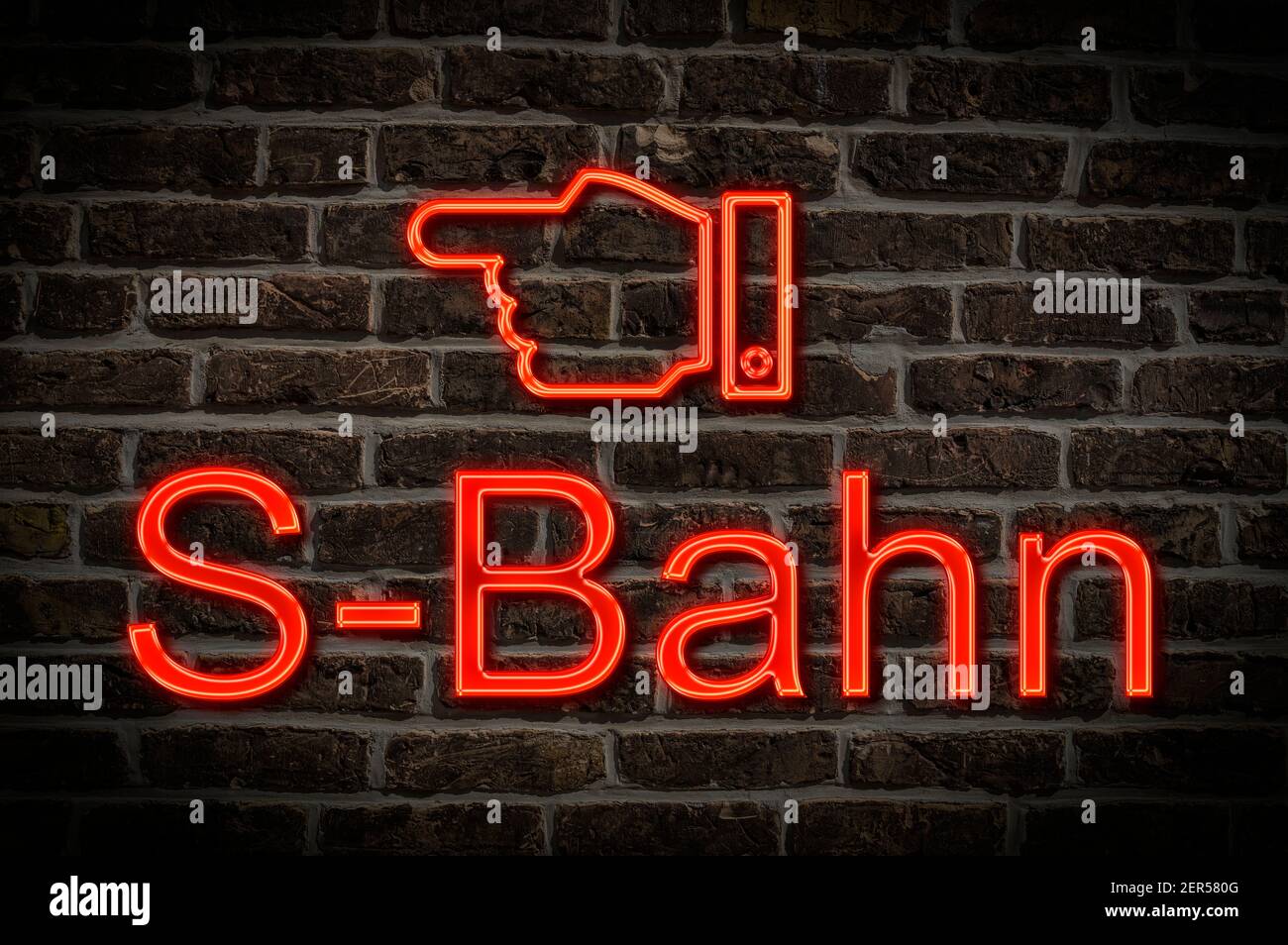 Detail photo of a neon sign on a wall with the inscription S-Bahn (City ...