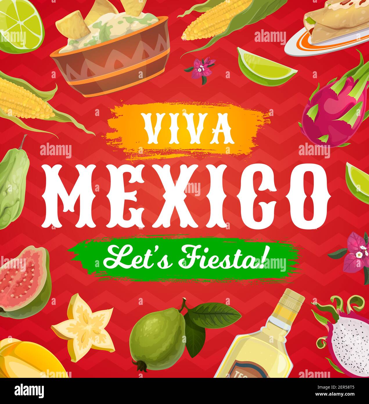 Viva Mexico fiesta party food and drink vector background of Mexican ...
