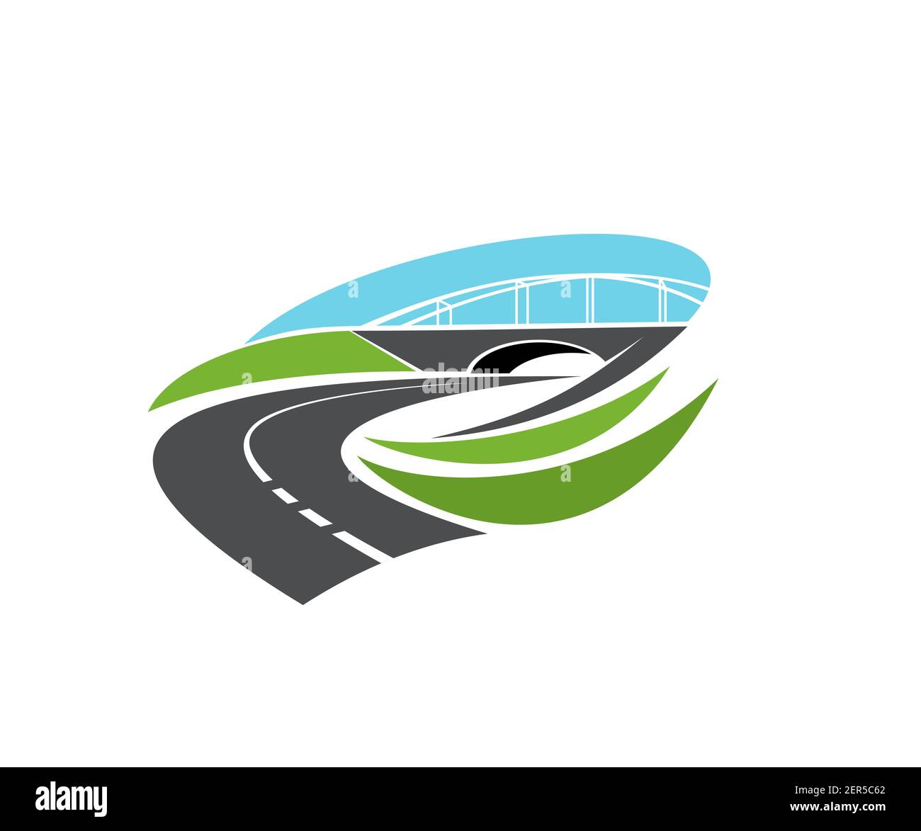 Roadway turn, freeway under bridge icon. Highway level junction, modern ...