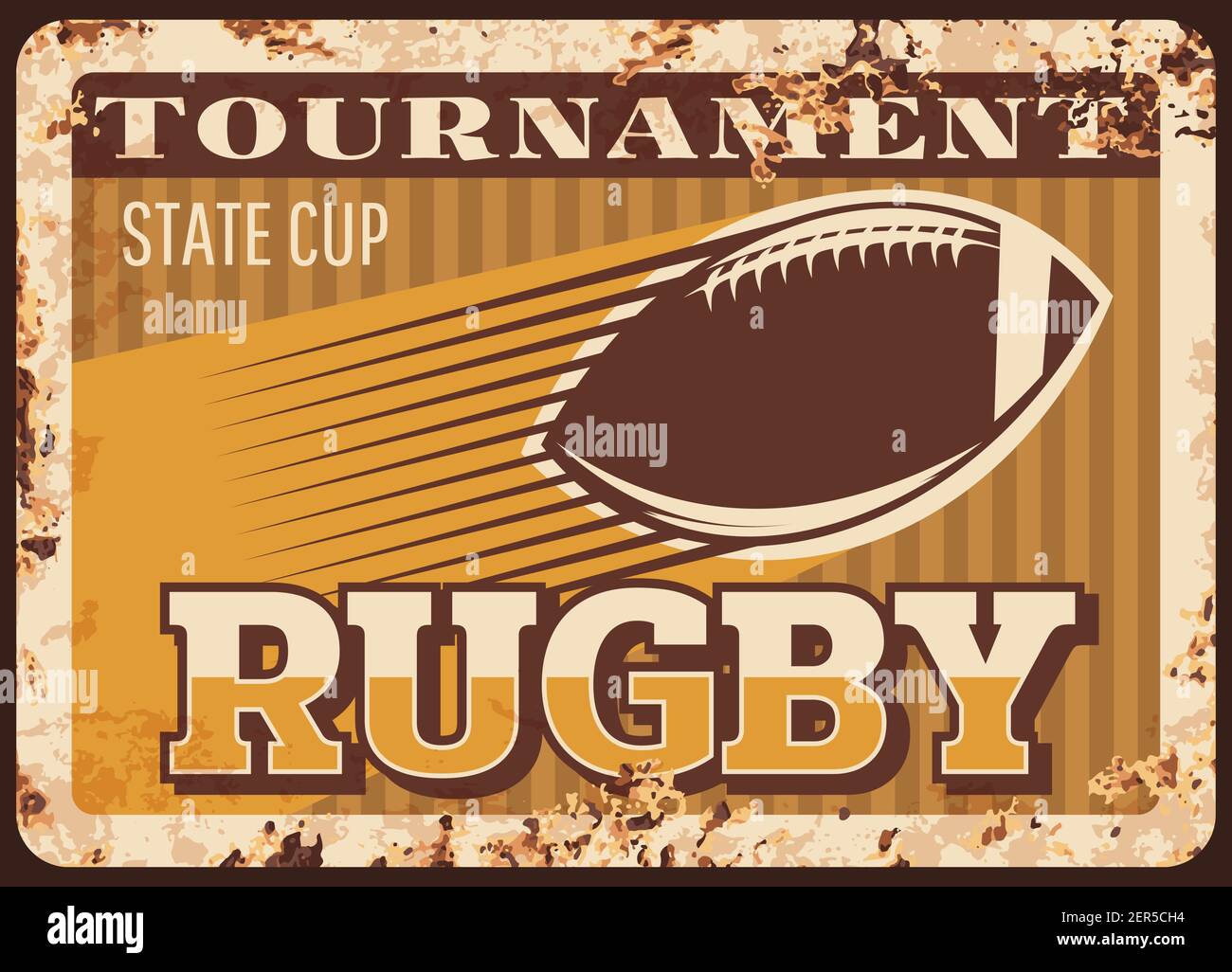 Rugby football American metal plate rusty, sport ball vector retro ...