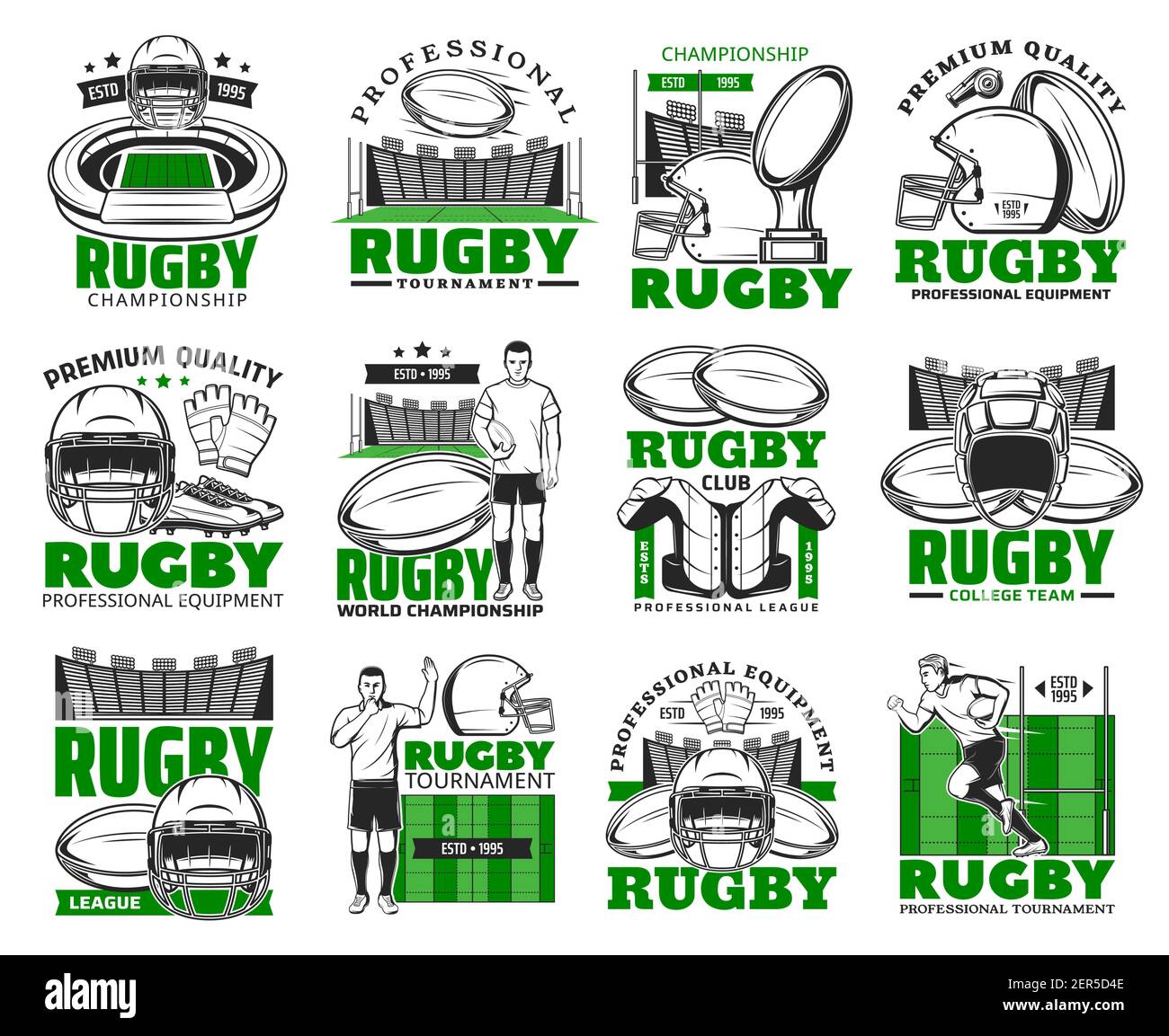 Rugby sport vector icons. American football game isolated signs ...