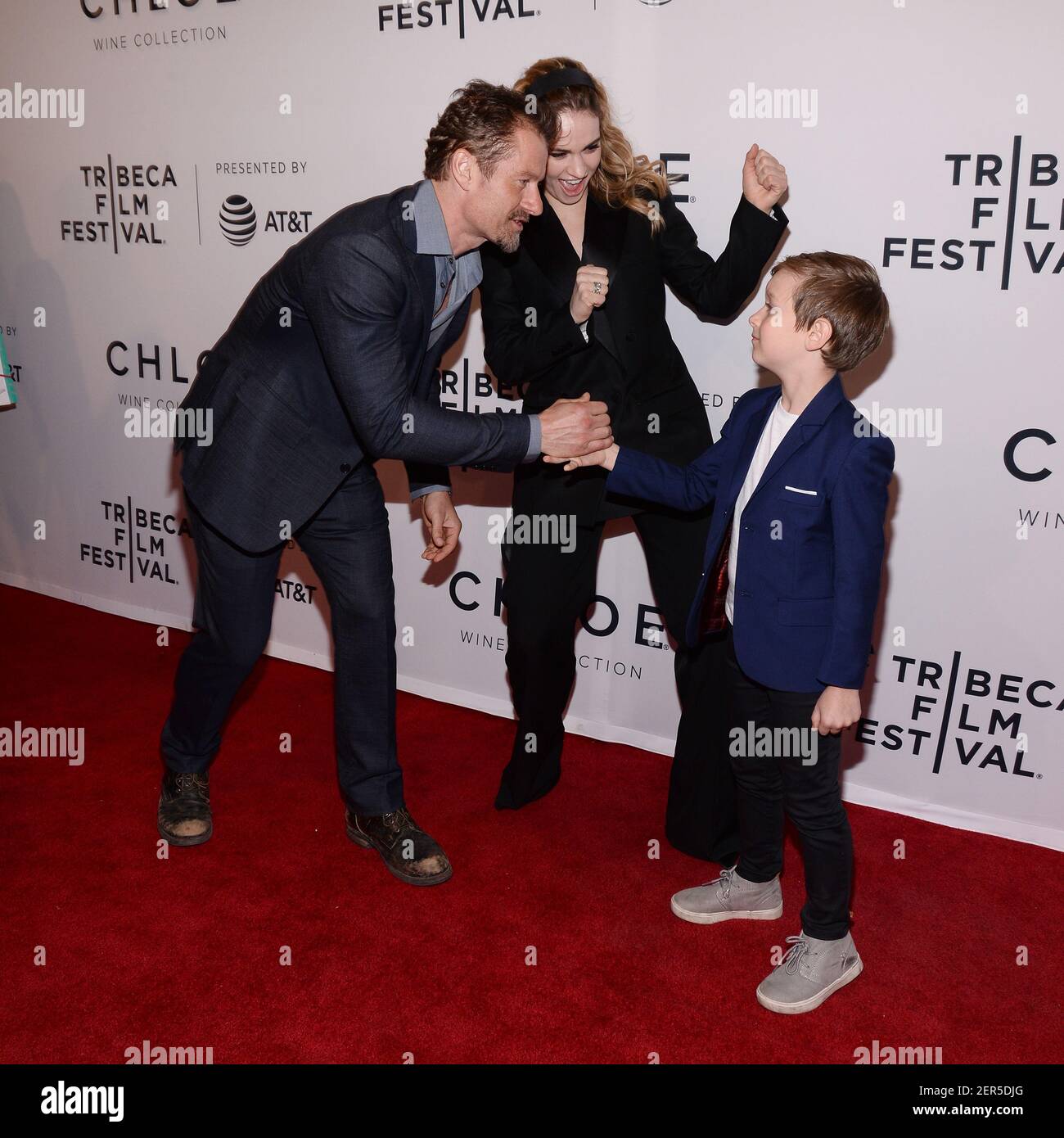 (L-R) Actors James Badge Dale, Lily James and Charlie Ray Reid attend ...