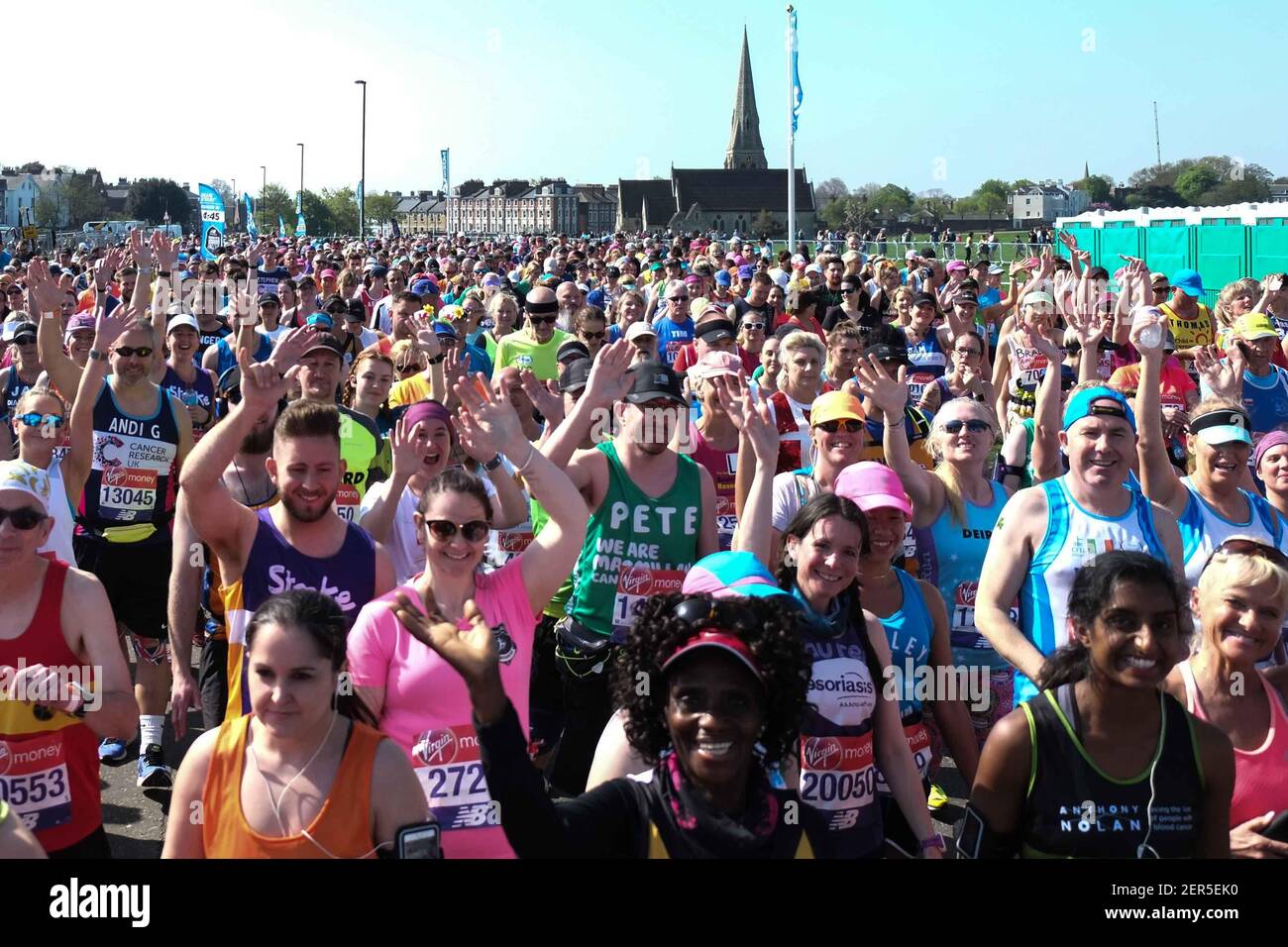 Runners at the race start line on Blackheath Common in London, UK on ...