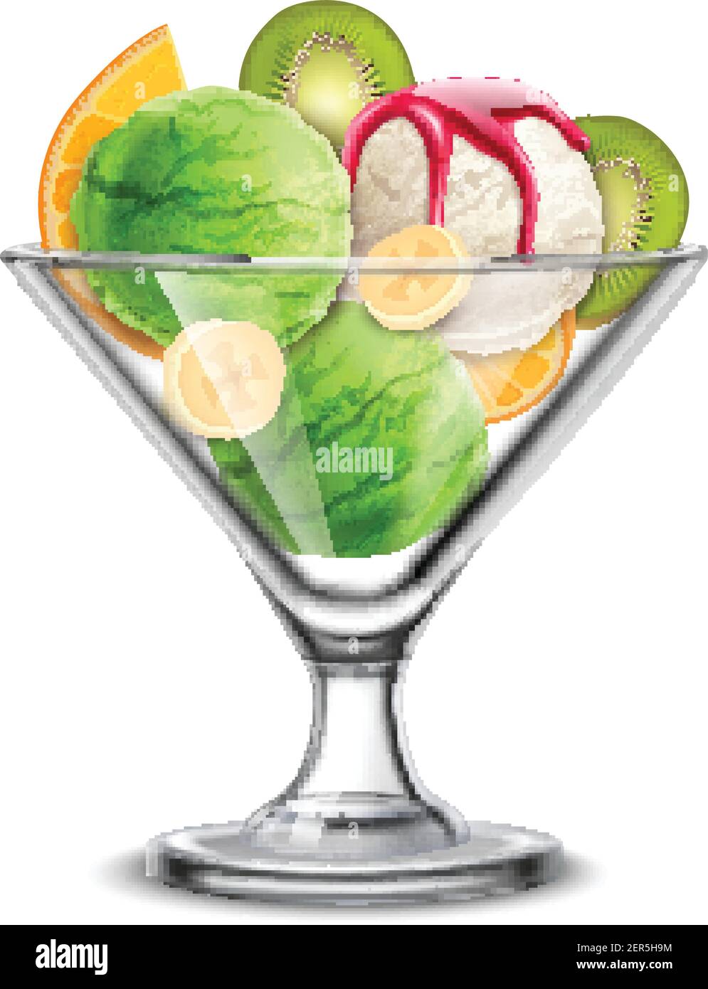 Ice cream in glass bowl realistic composition with delicious pistachio ...