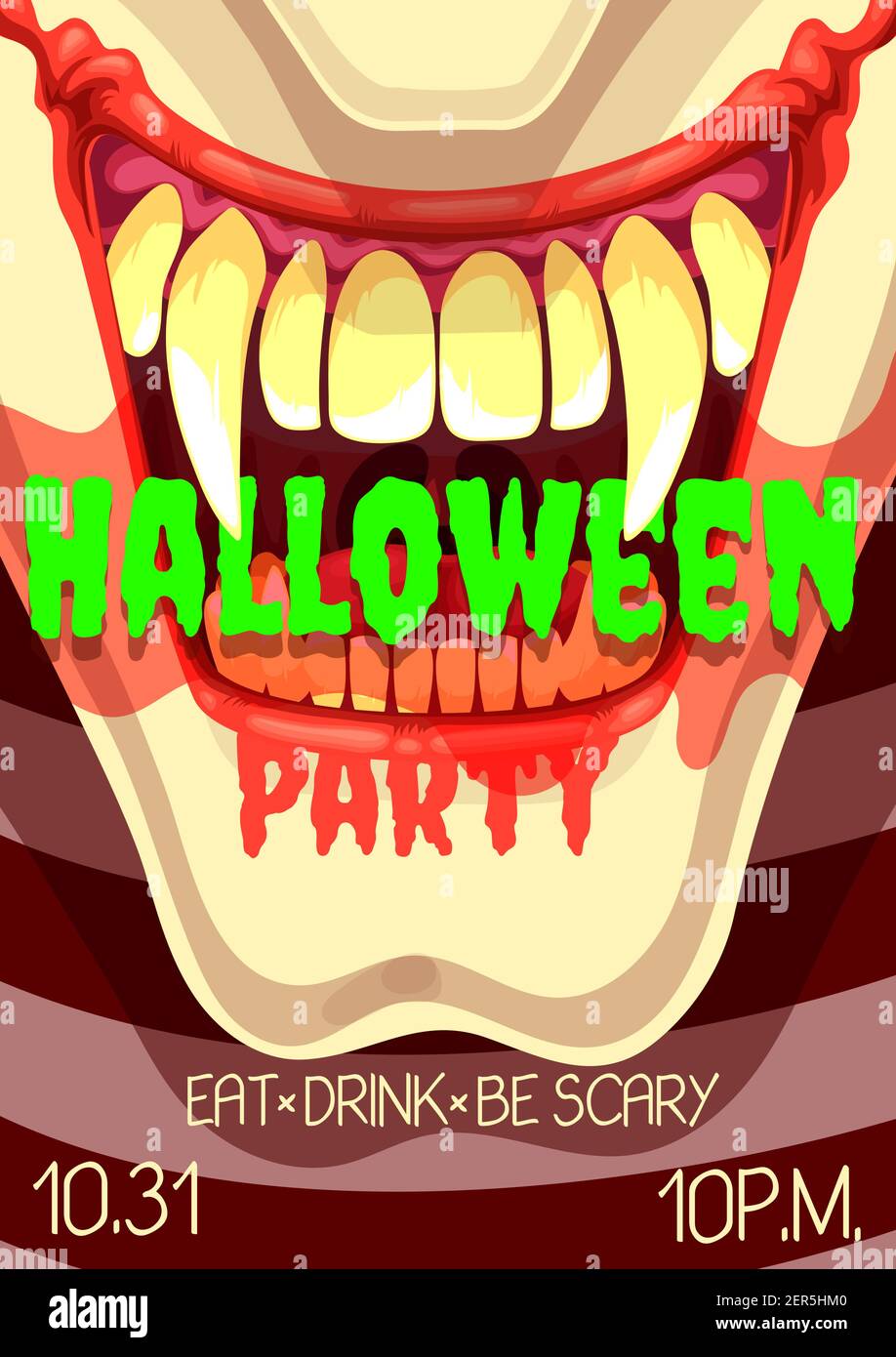 Halloween horror party vector poster of scary clown smile. Spooky ...