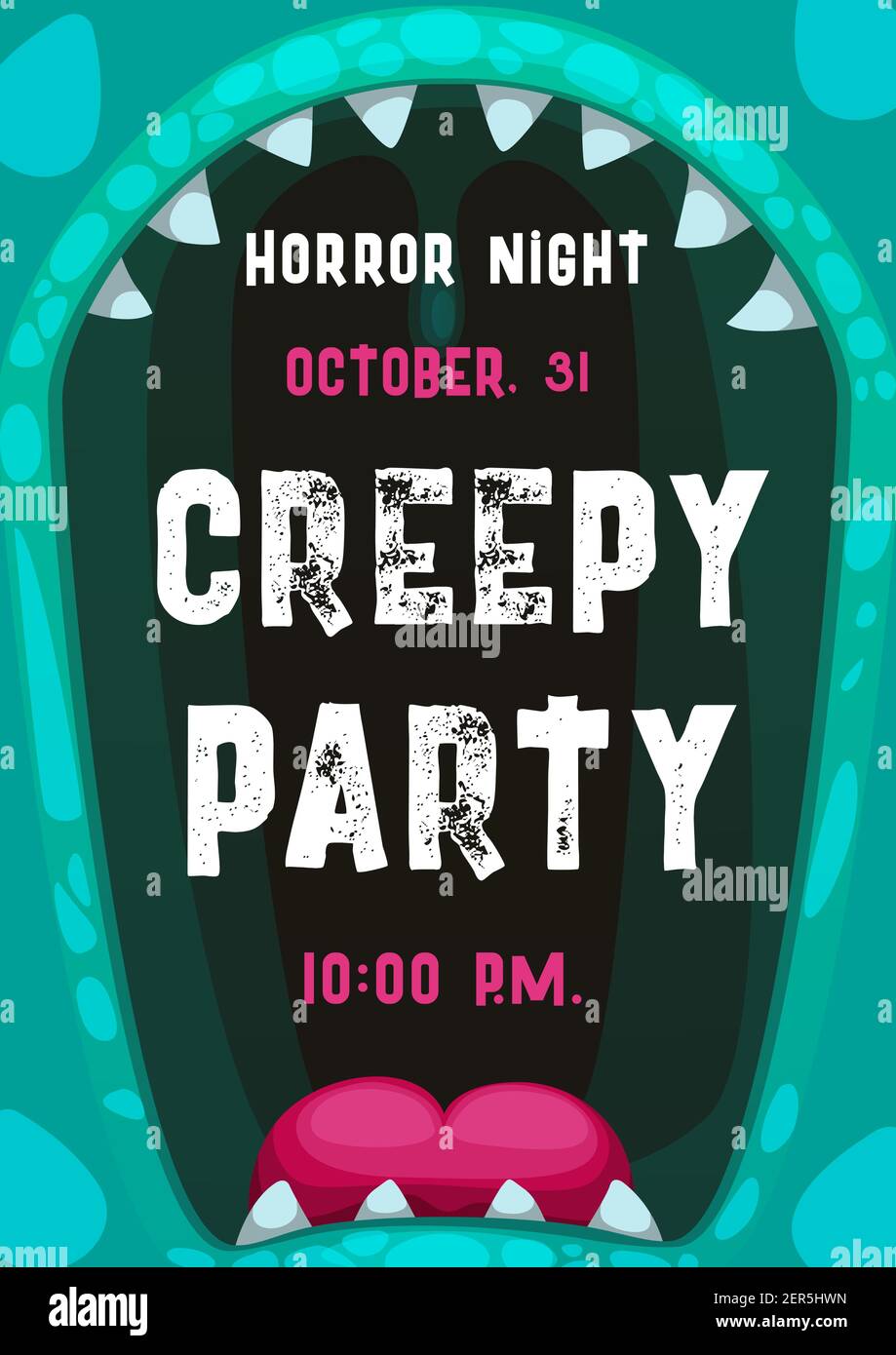 Halloween horror night party vector poster with frame of screaming ...