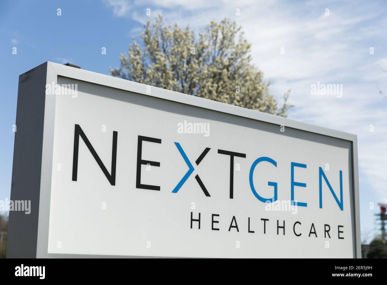 A logo sign outside of the headquarters of NextGen Healthcare in ...