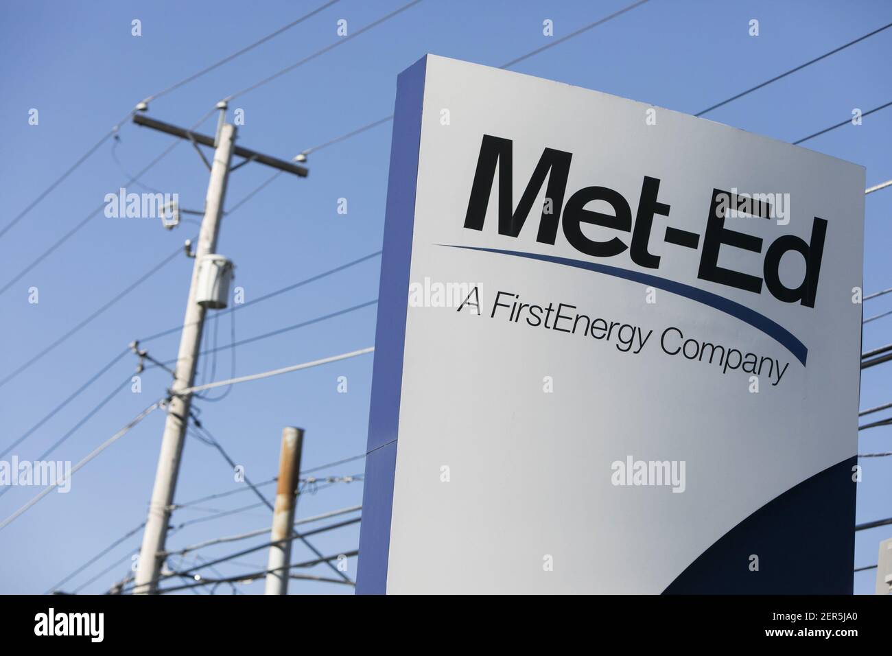 A logo sign outside of the headquarters of Met-Ed, a subsidiary of ...