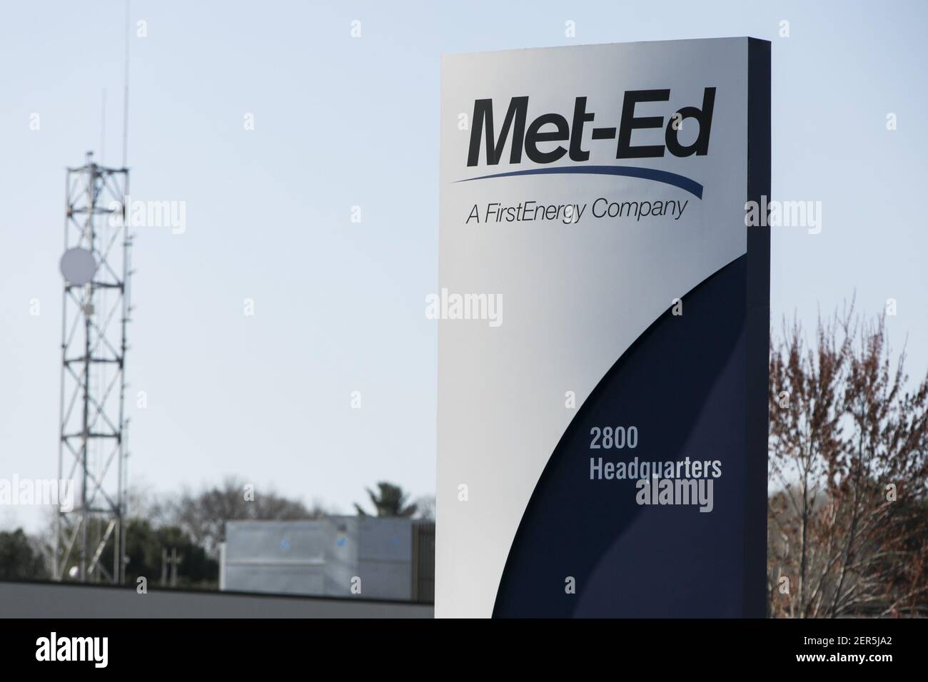 A logo sign outside of the headquarters of Met-Ed, a subsidiary of ...