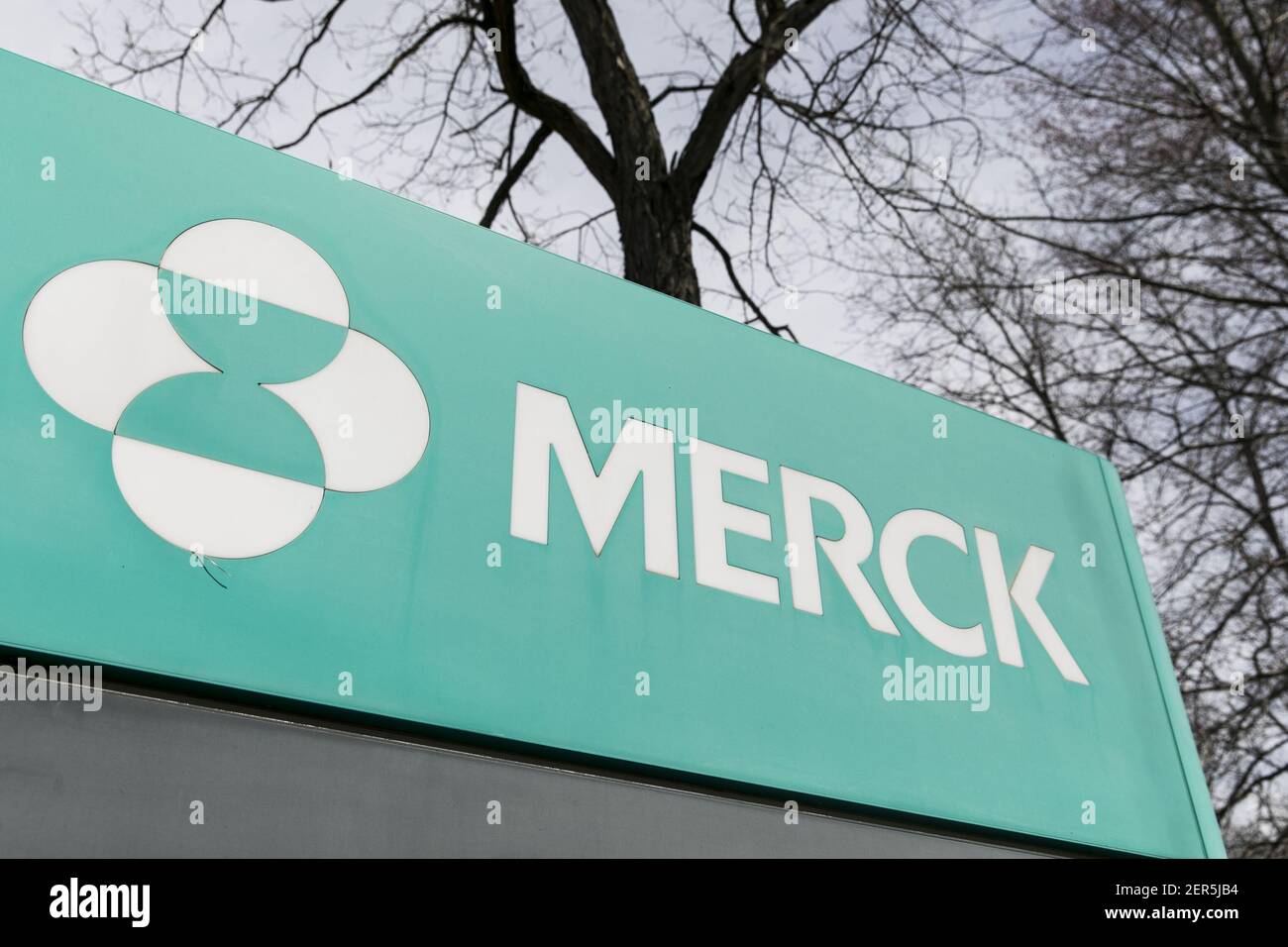 A logo sign outside of a facility occupied by Merck & Company, Inc., in ...