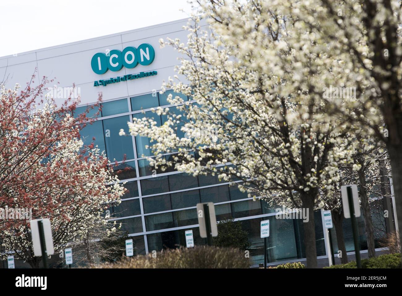 A logo sign outside of a facility occupied by ICON Plc., in North Wales ...