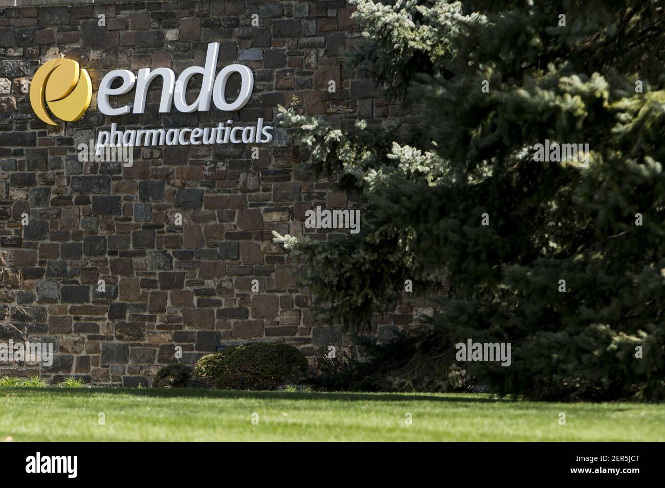 A logo sign outside of a facility occupied by Endo Pharmaceuticals in ...