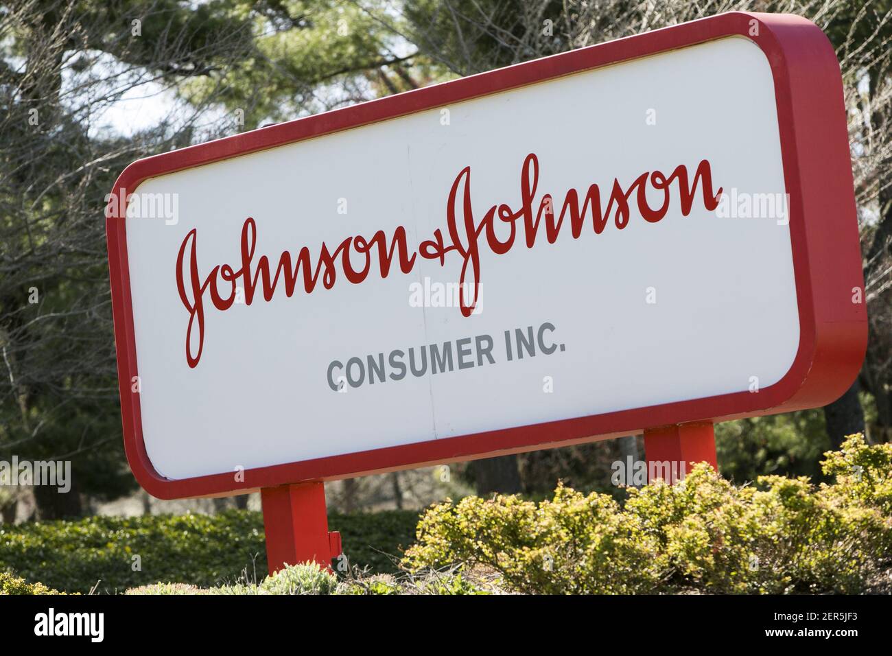 A logo sign outside of a facility occupied by the Johnson & Johnson ...