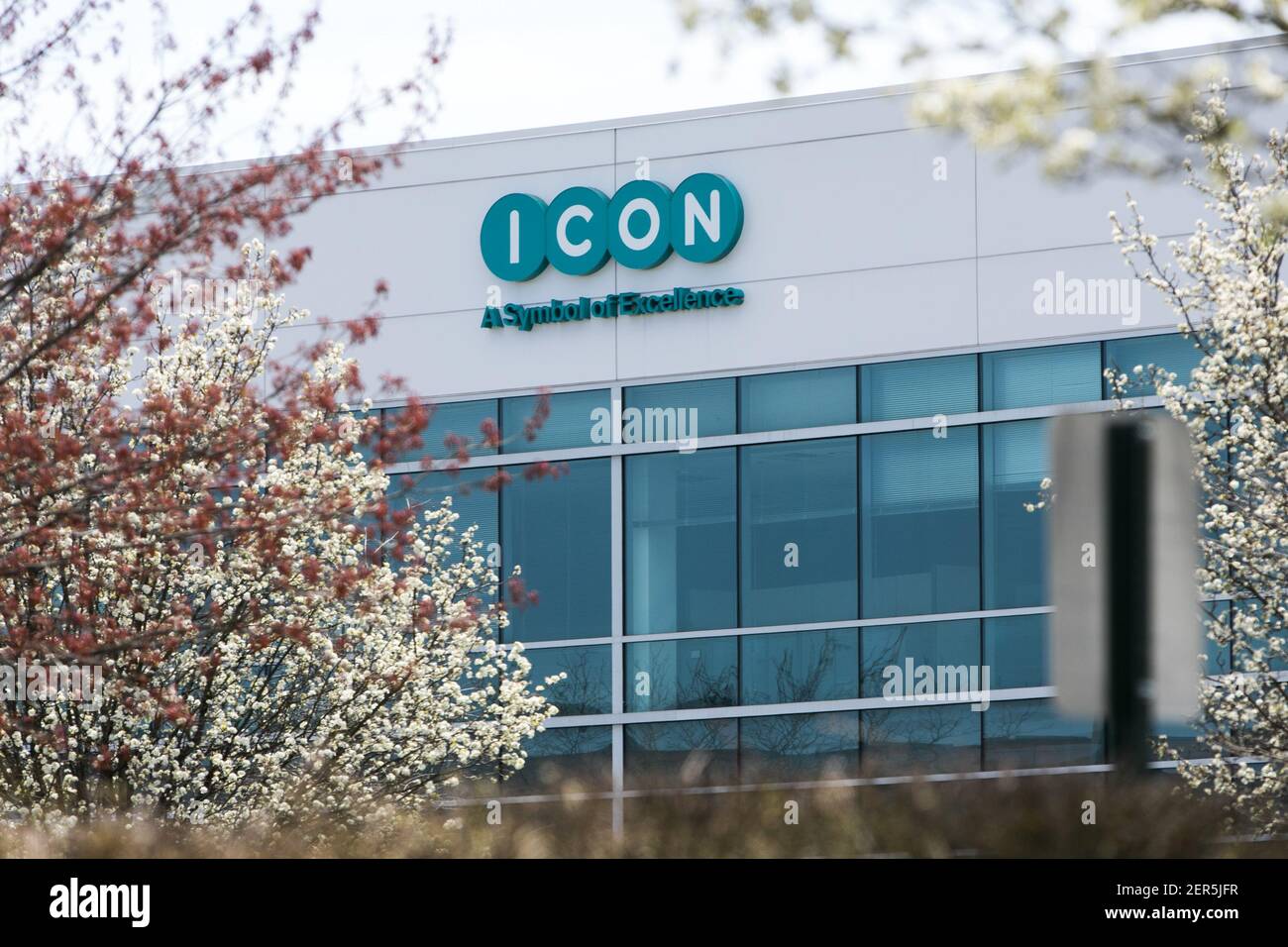 A logo sign outside of a facility occupied by ICON Plc., in North Wales ...