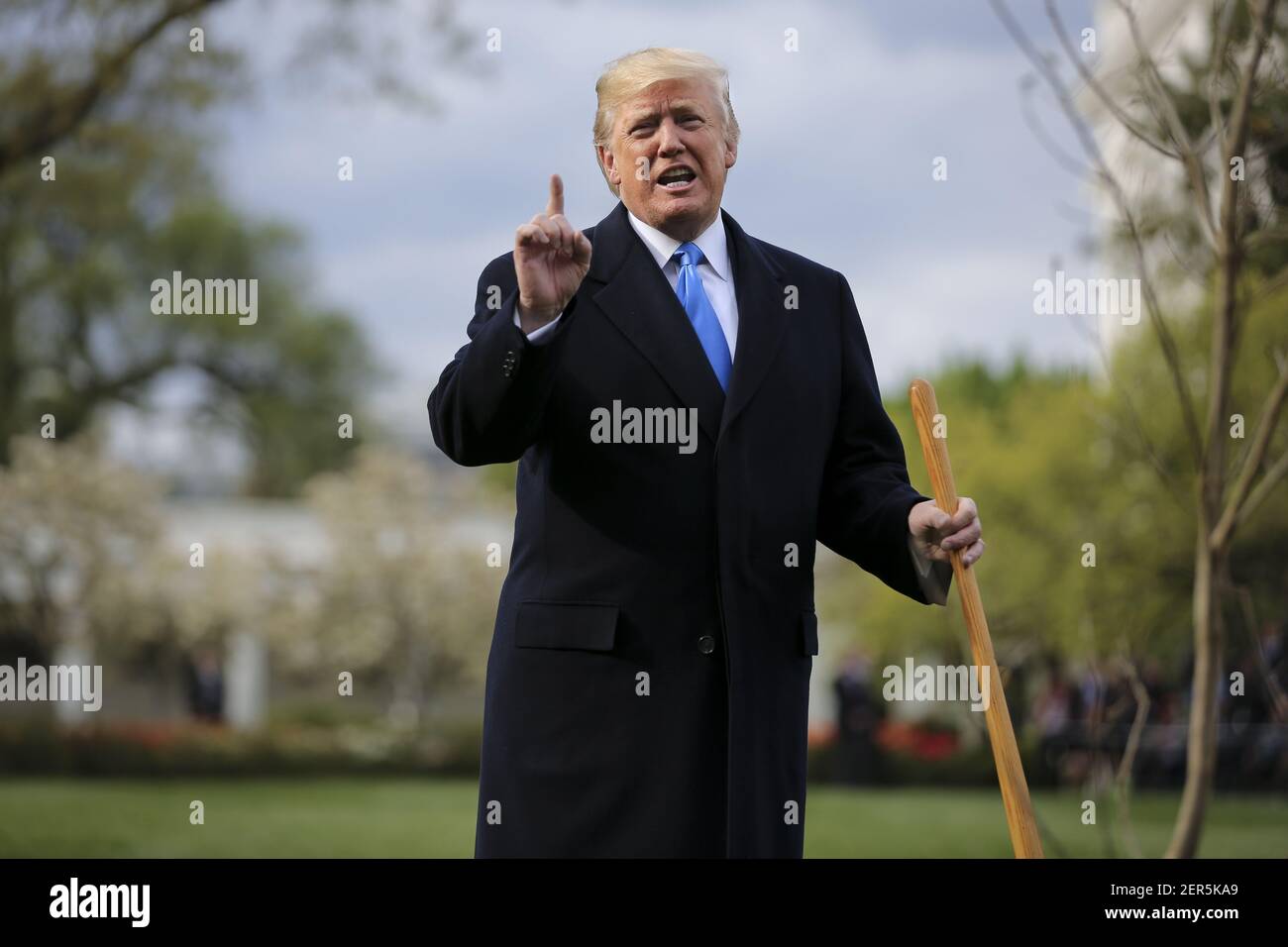 President Donald Trump, speaks during a tree-planting ceremony with ...