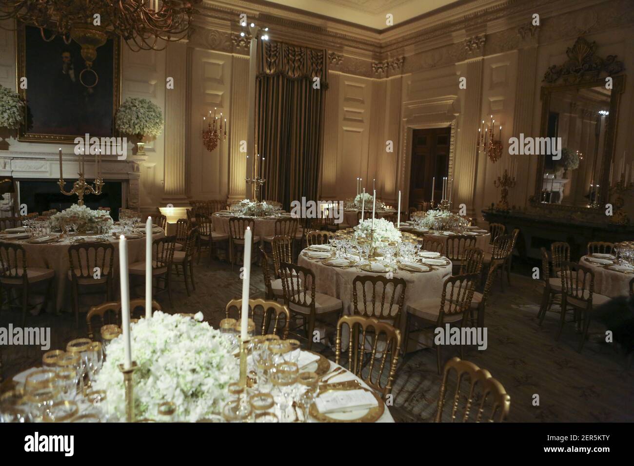 Tables for the State Dinner for French President Emmanuel Macron are ...