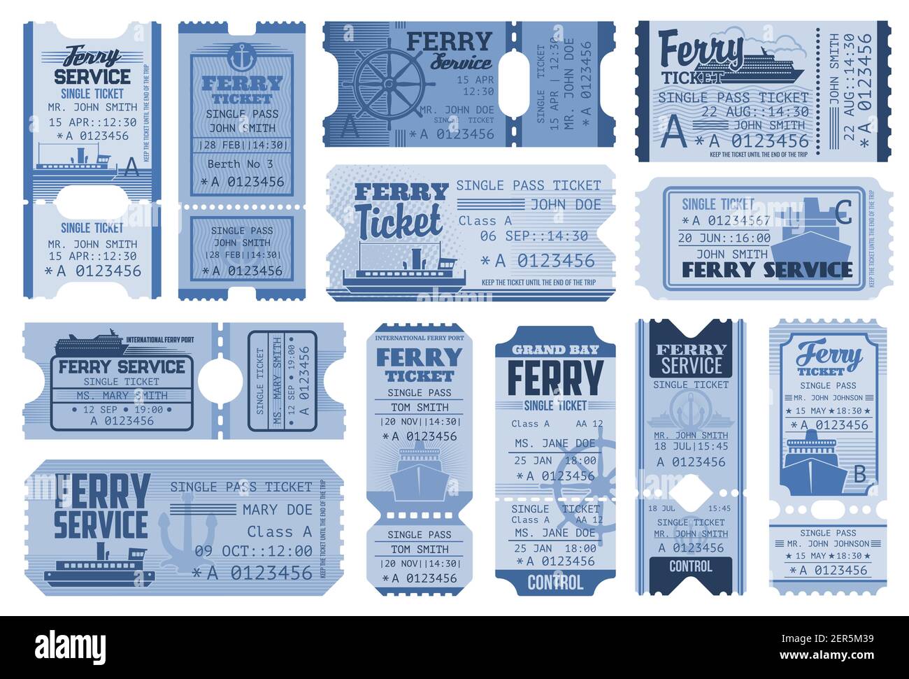 Tickets to ferry boat, ship cruise and vacation liner passes, vector ... Tickets to ferry boat, ship cruise and vacation liner passes, vector ...