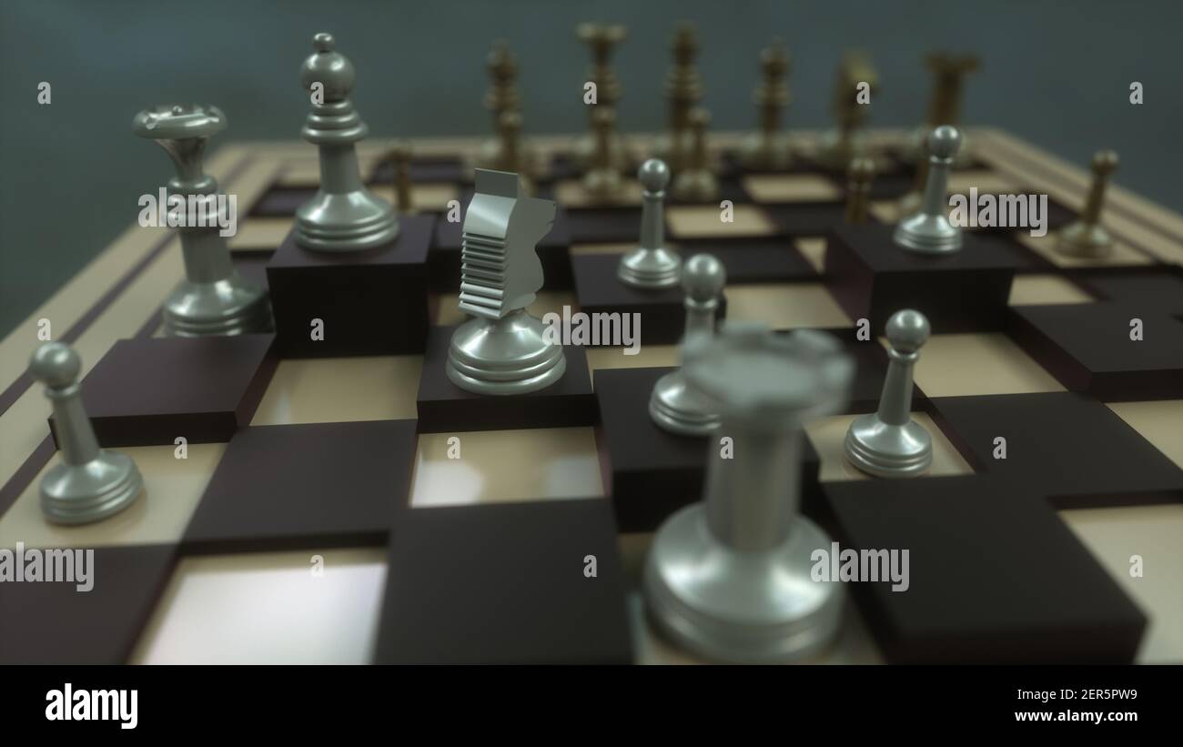 3d render. Chess board and pieces Stock Photo - Alamy