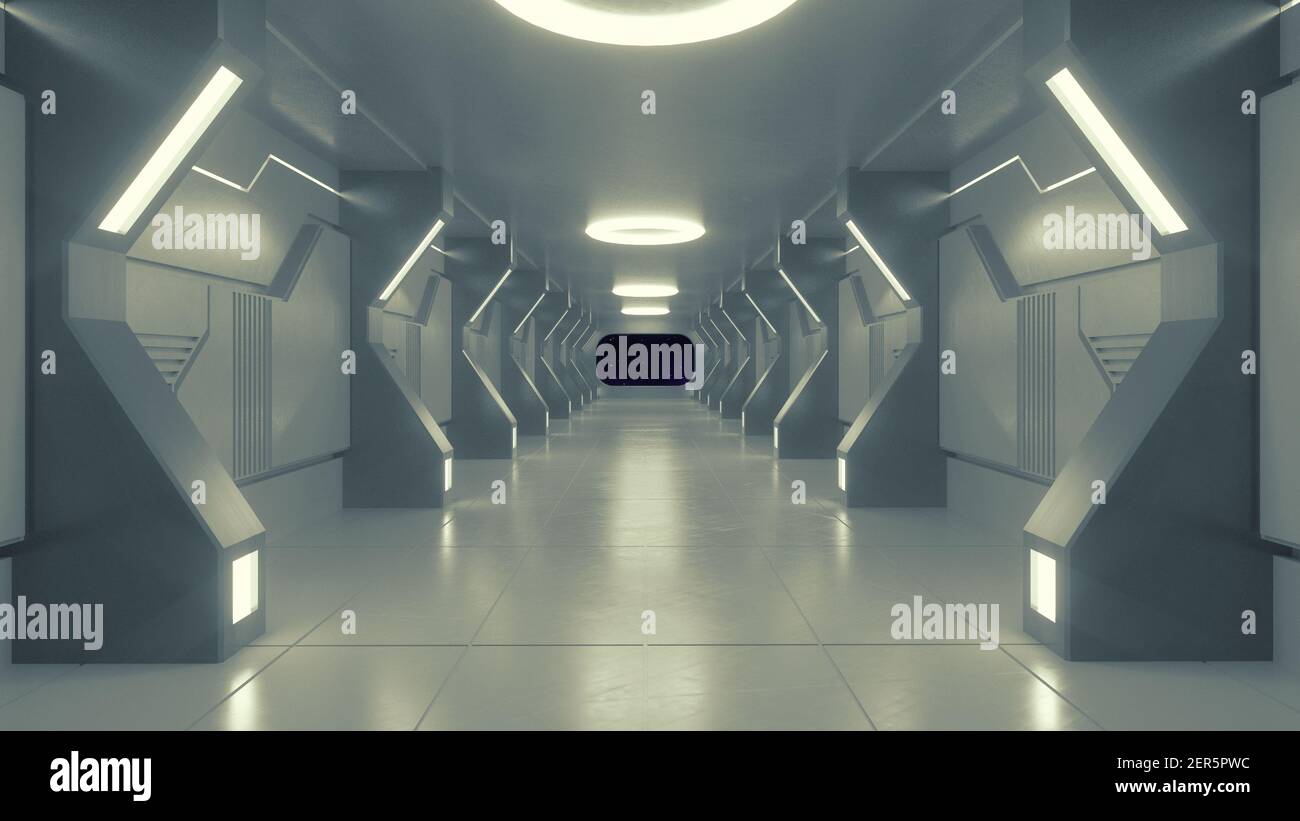 3d render. Futuristic hallway. Concept of modern architecture and ...