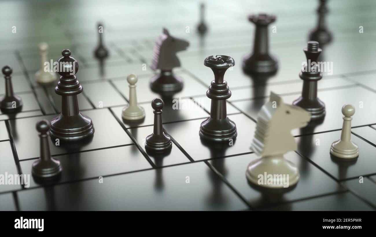 3d render. Chess board and pieces Stock Photo - Alamy