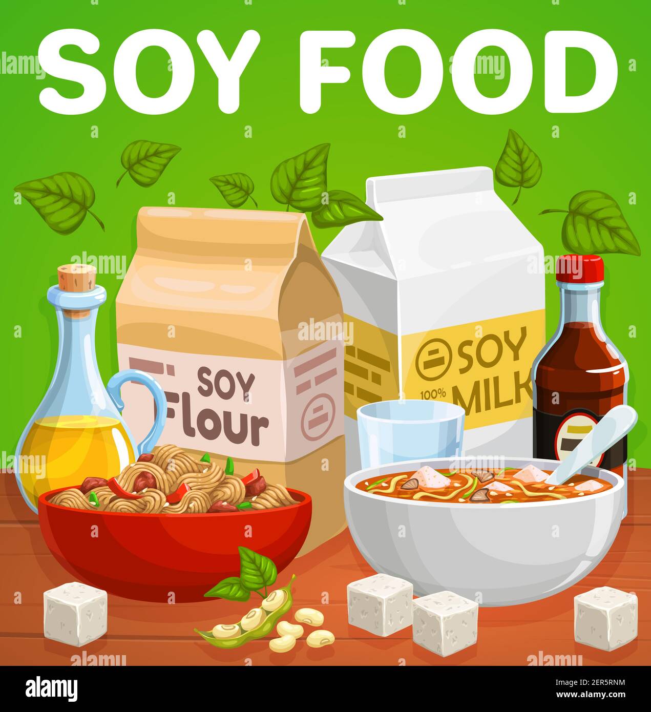 Soybean vegetarian food products. Soy flour paper sack, packet of ...