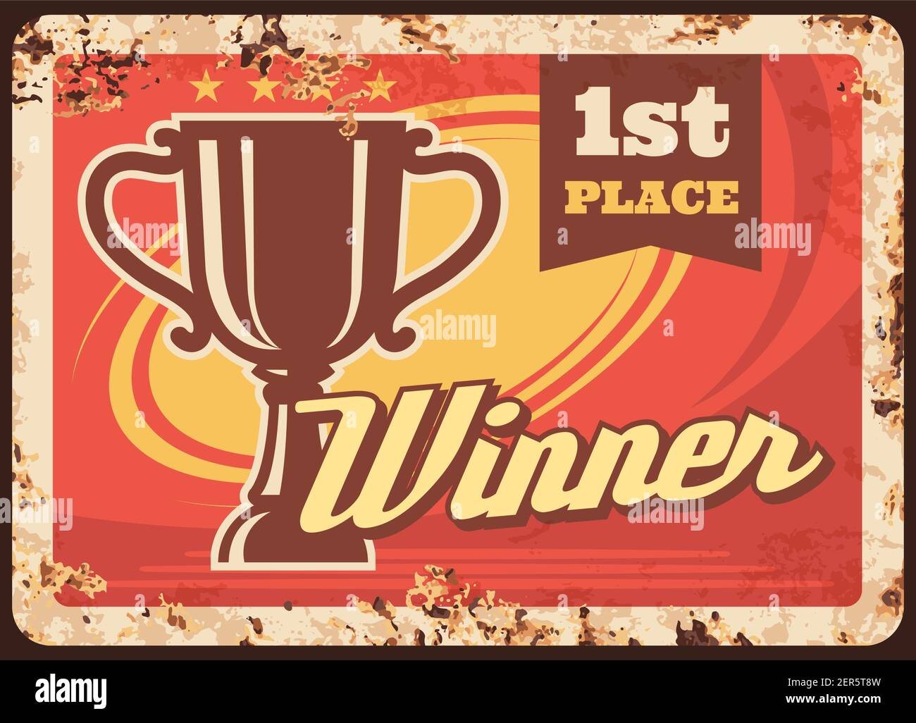 First place winner rusty metal plate, prize award vector vintage rust ...
