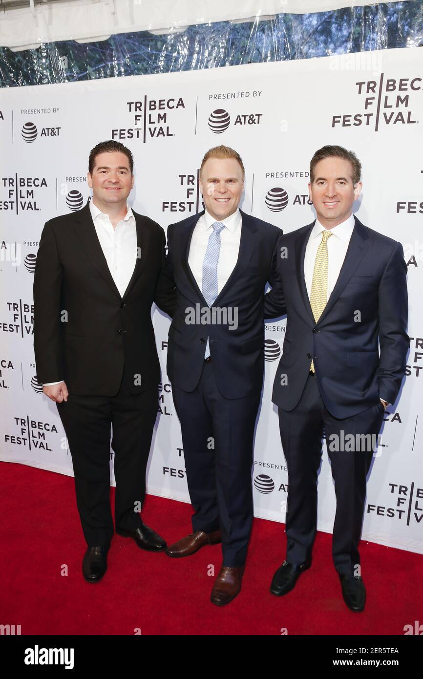 Jon Horwitz, Josh Held and Hayden Schlossberg of Sony attends the world ...