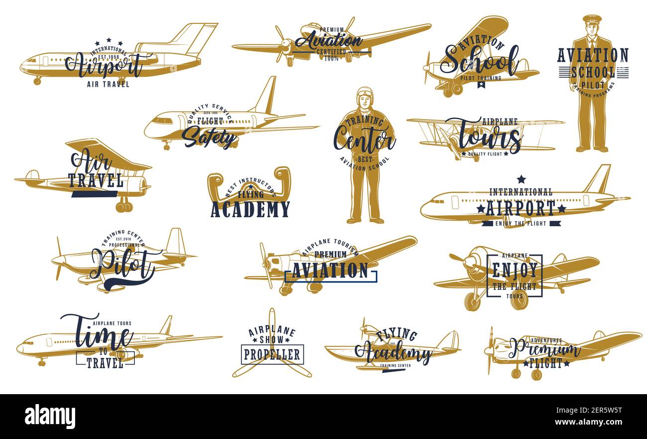 Flight, airline planes icon, aviation fly and airport travel, vector ...