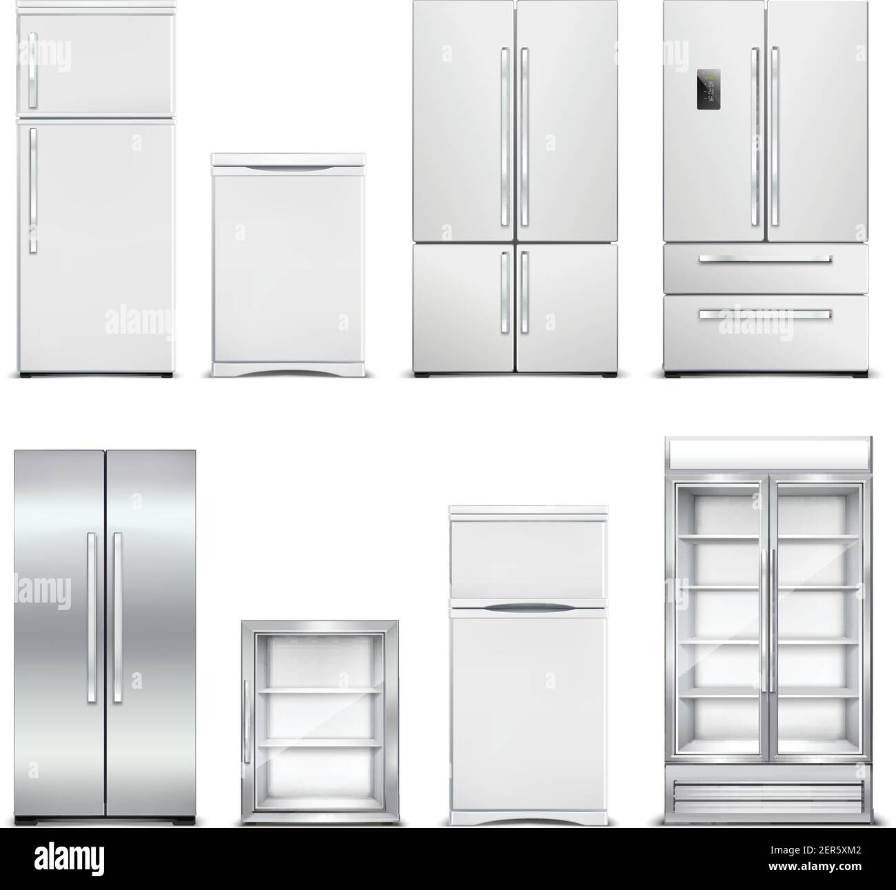 Refrigerator fridge realistic set of isolated cabinets with different ...