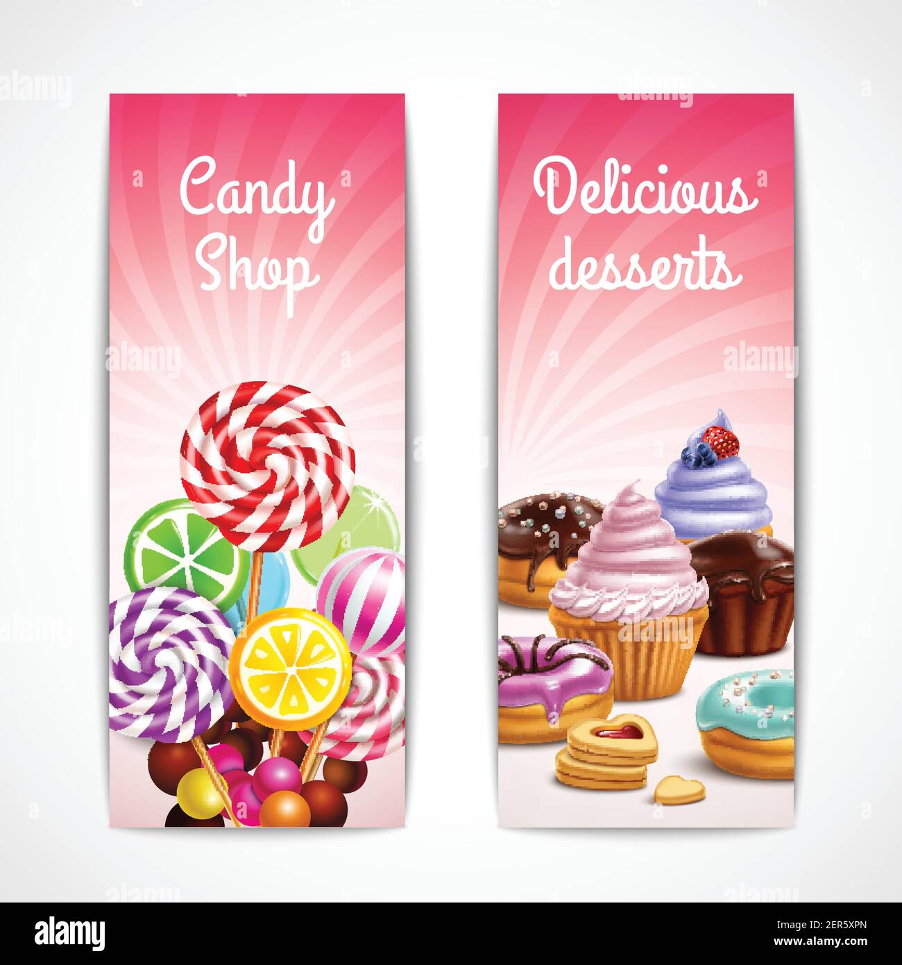 Sweets and desserts banners collection with two vertical banners ...