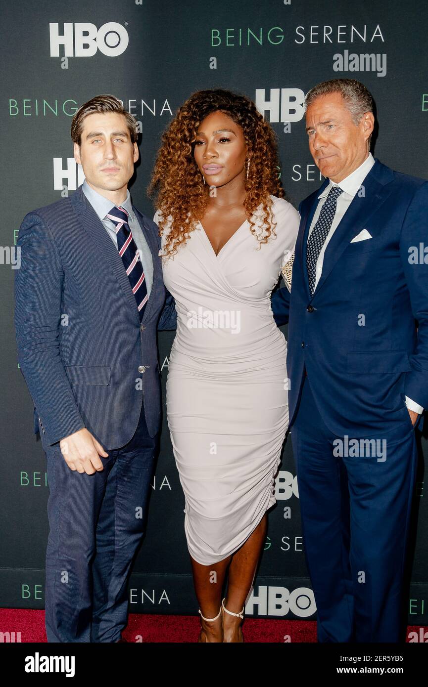 (L to R): Peter Nelson, Serena Williams and Richard Plepler are seen at ...