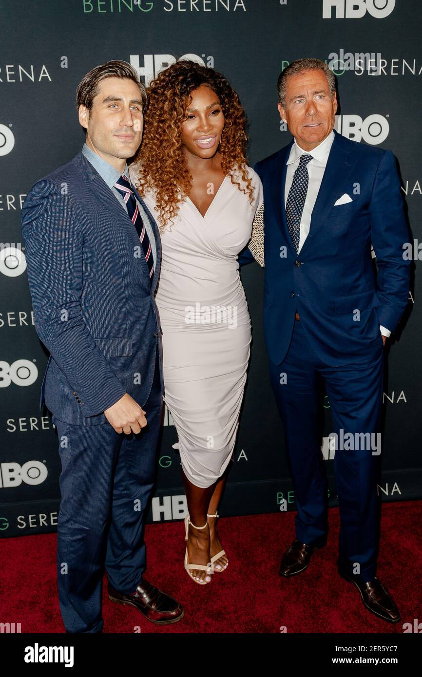 (L to R): Peter Nelson, Serena Williams and Richard Plepler are seen at ...