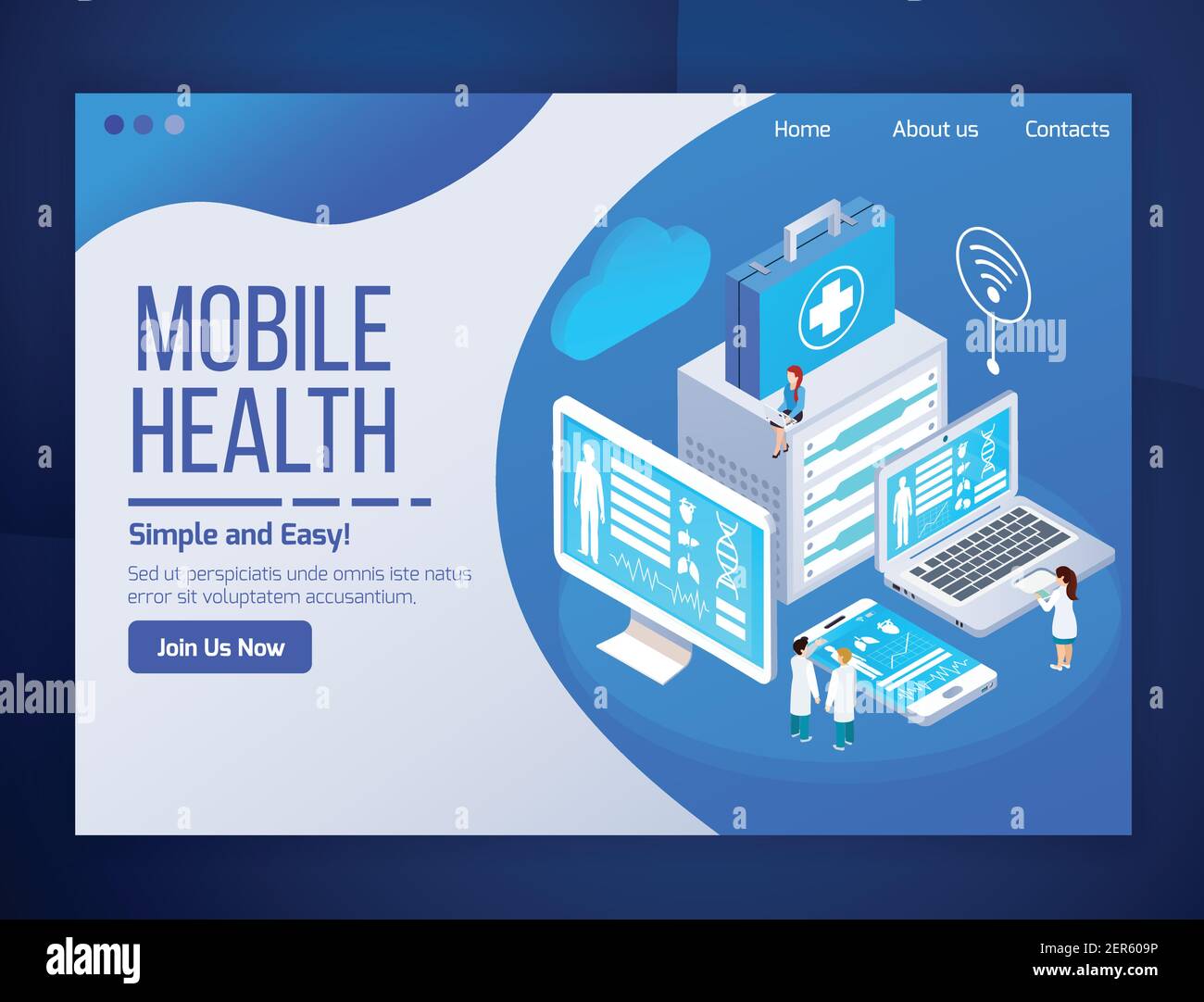 Mobile health care telemedicine glow isometric web page design with ...