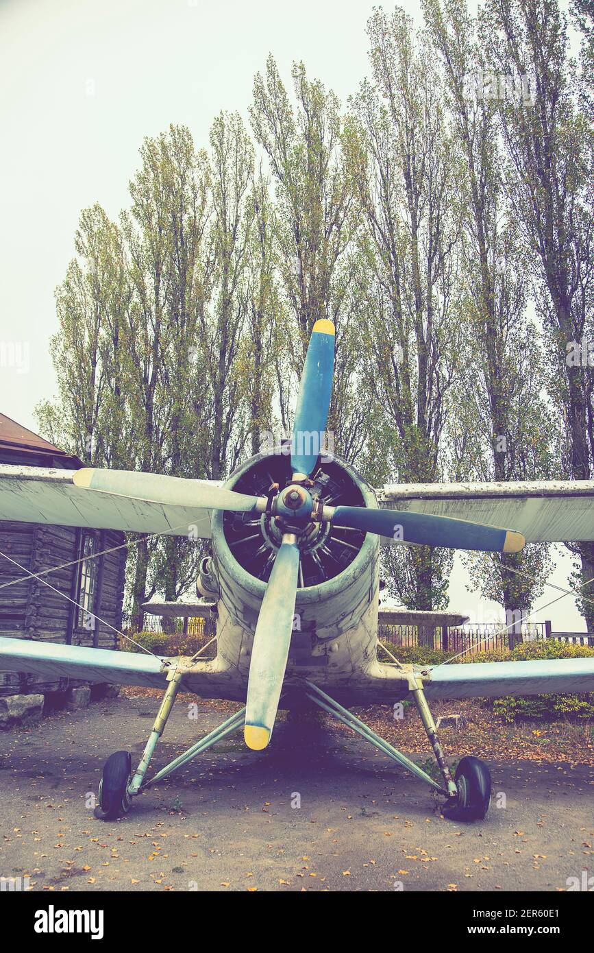 Old aircraft close up. old airplane. vertical photo. toned Stock Photo ...