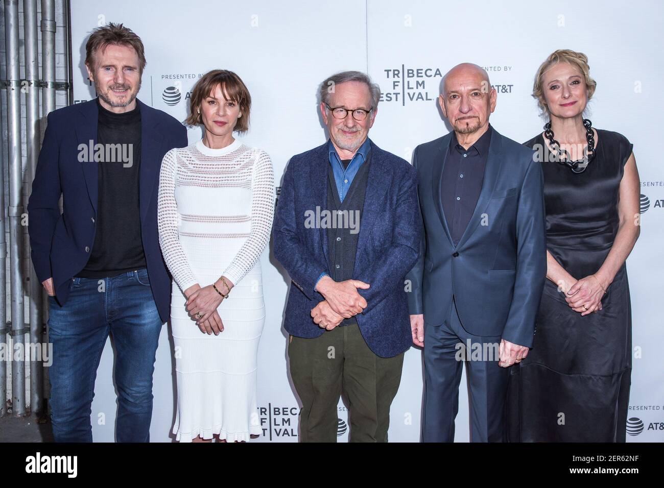 (L-R) Liam Neeson, Embeth Davidtz, Steven Spielberg, Ben Kingsley and ...