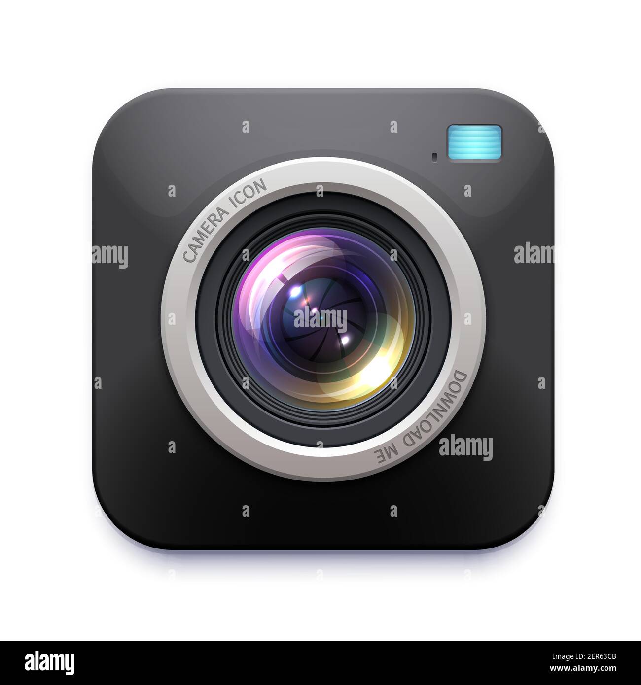 Photo or video camera icon, vector digital sign, button with lens flare ...