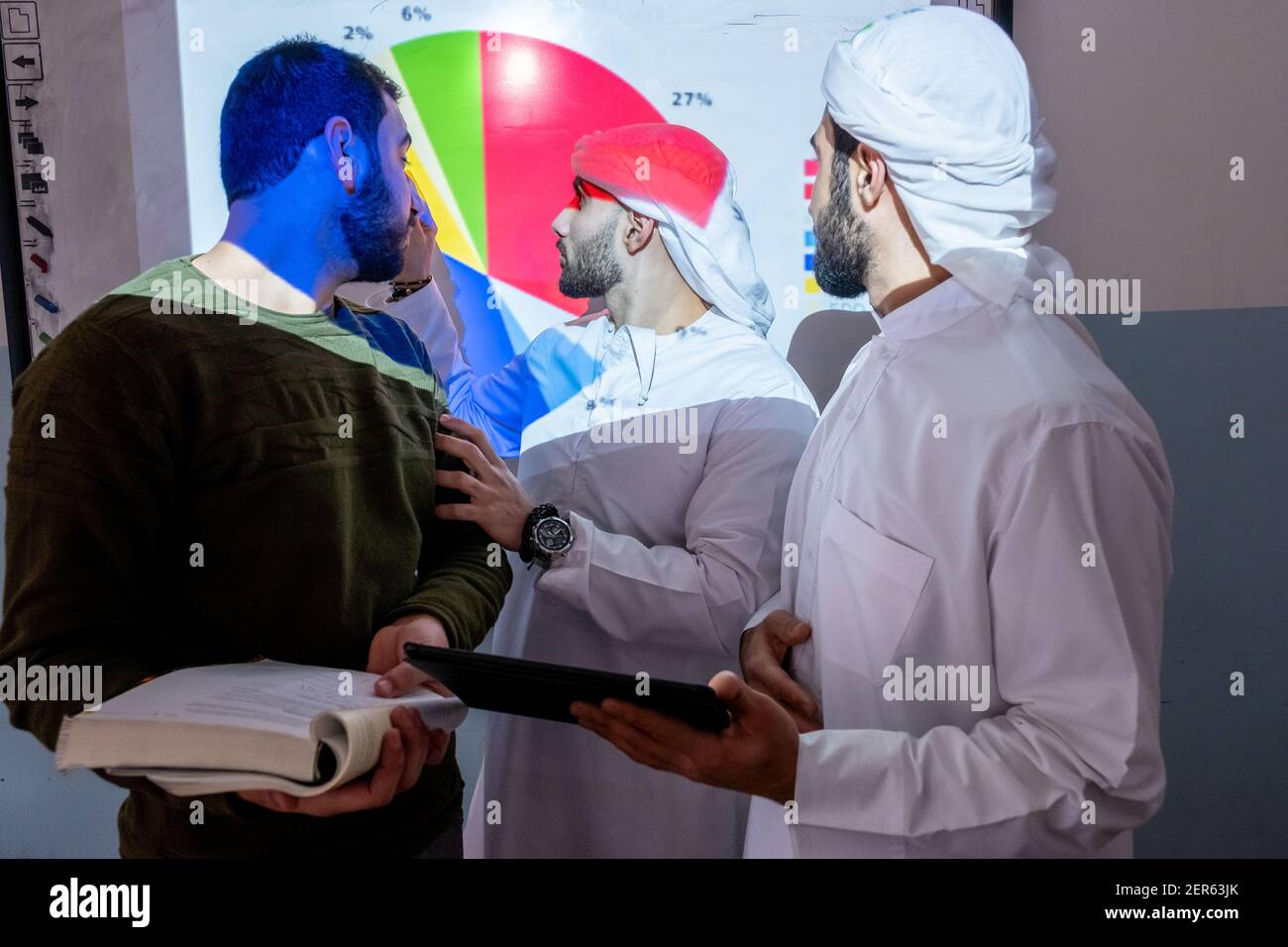 Group of arabic friends preparing presentation togther Stock Photo - Alamy