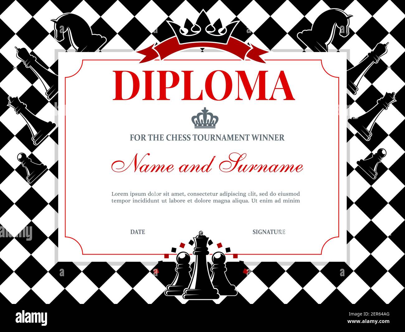 Chess tournament winner diploma template. Kids diploma or certificate ...